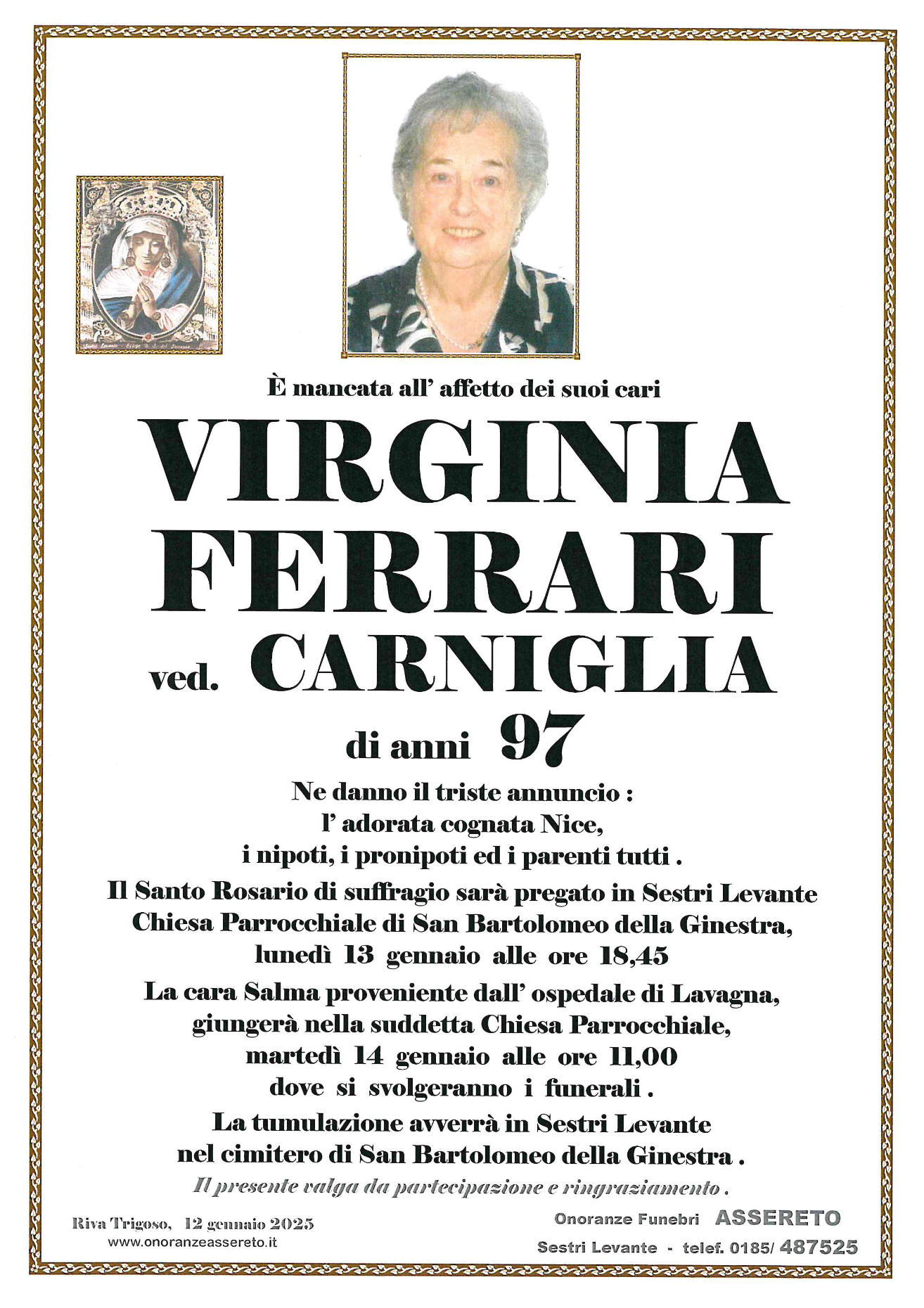 Sestri Levante, addio a Virginia Ferrari - Piazza Levante